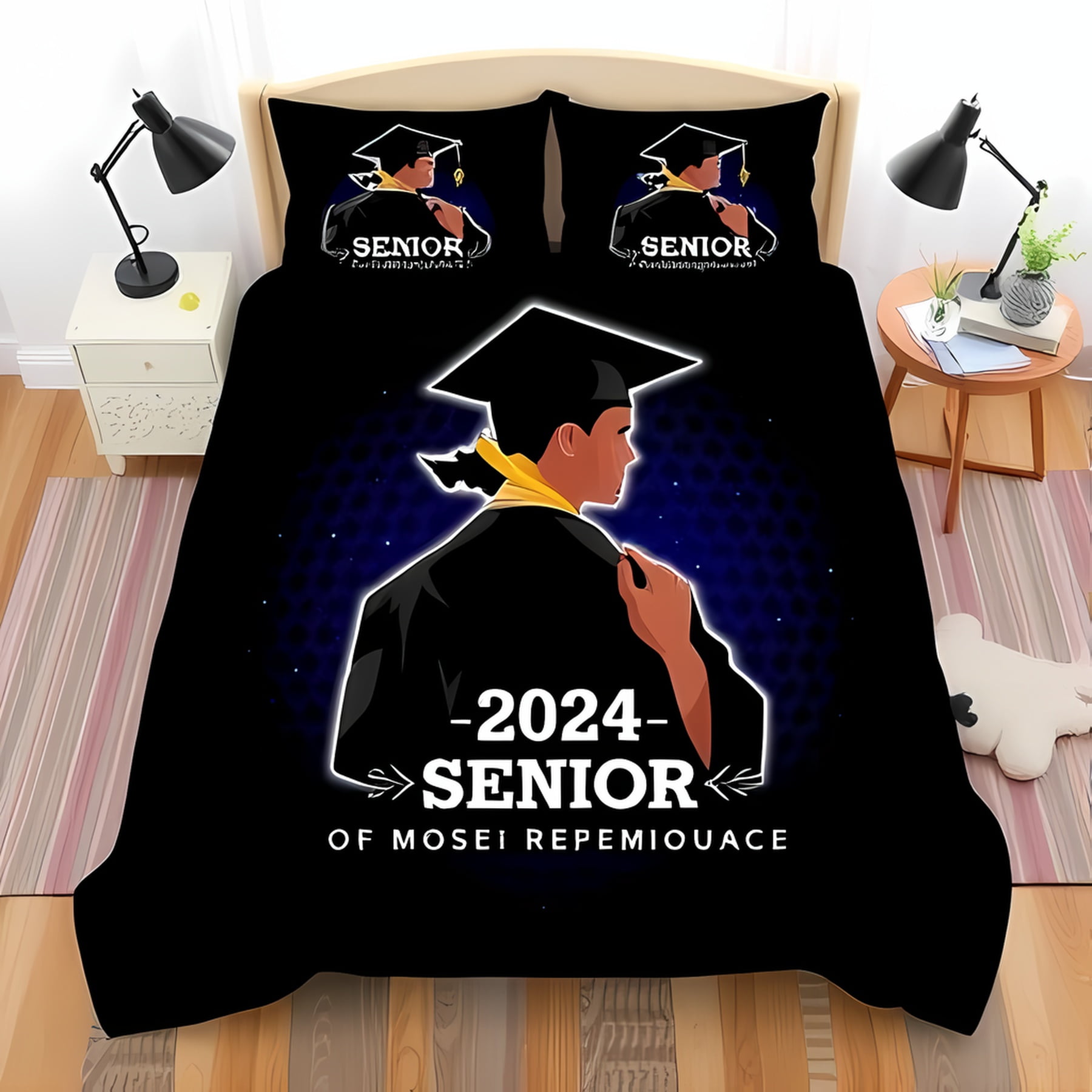 Celebrate Graduation with a 3-Piece Navy Blue & Black Bedding Set ...