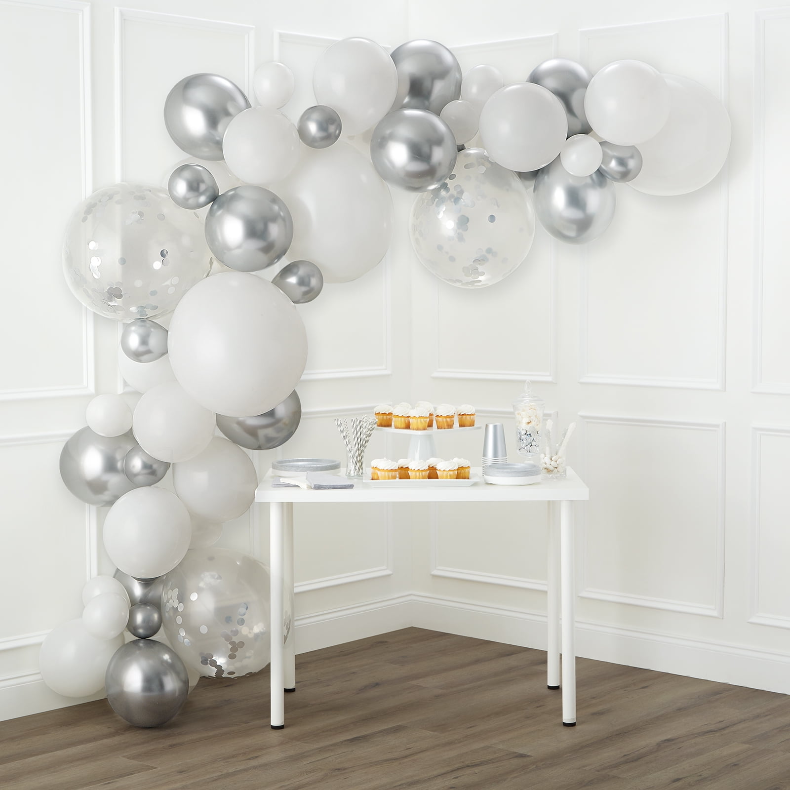 Celebrate It Balloon Garland Kit, 42 Piece, Silver & White, 10ft ...