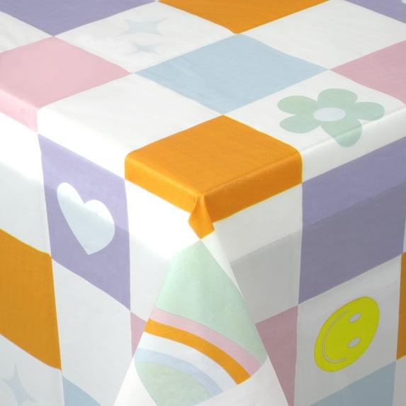 Celebrate It Plastic Table Cover – Multicolor Icon Print Disposable ...