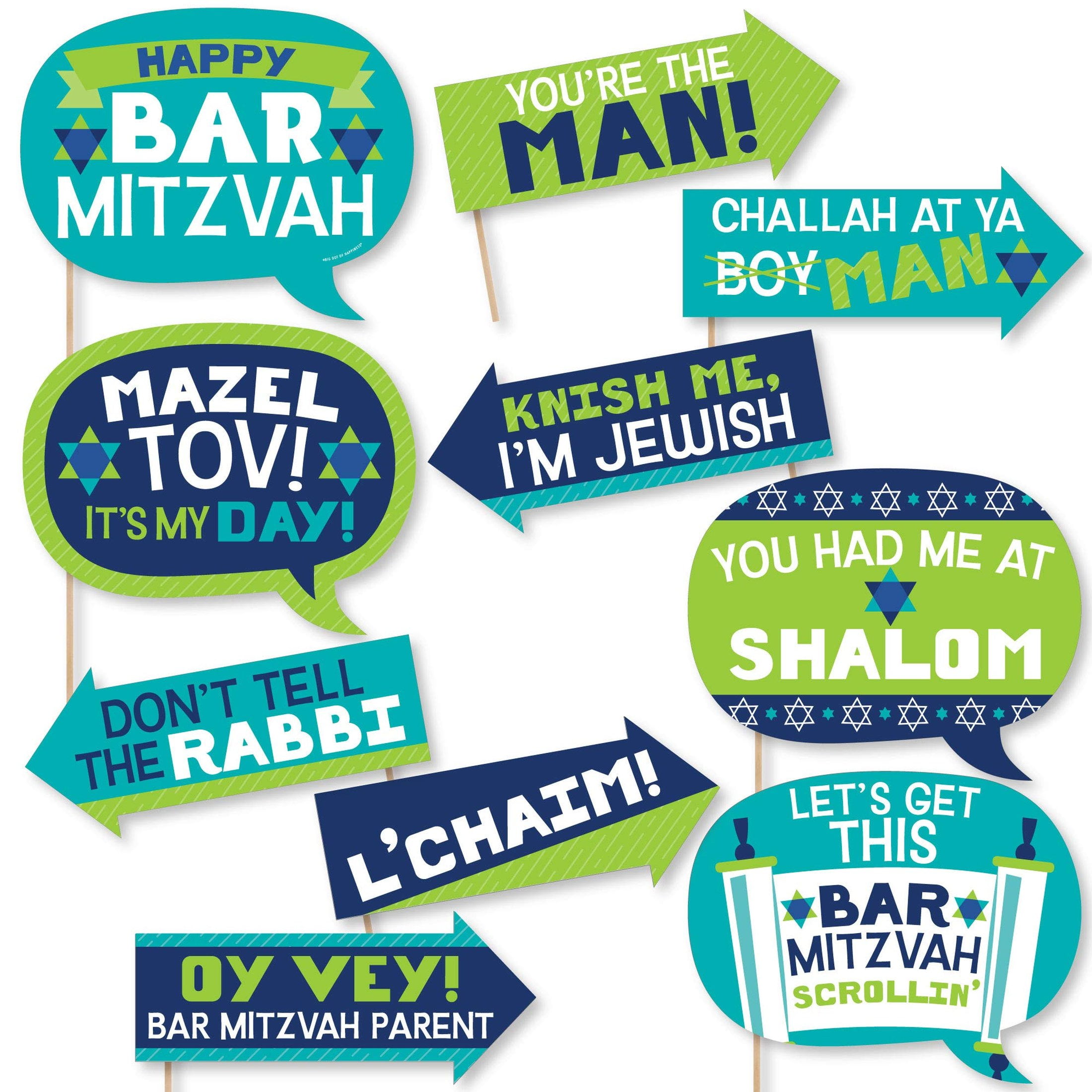 Celebrate with Laughter: Blue Bar Mitzvah Boy Party Photo Booth Props ...