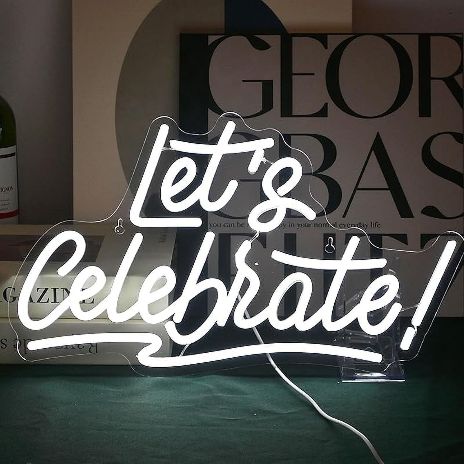 Let's Celebrate Neon Sign White Letter LED Neon Lights for Bedroom Wall ...