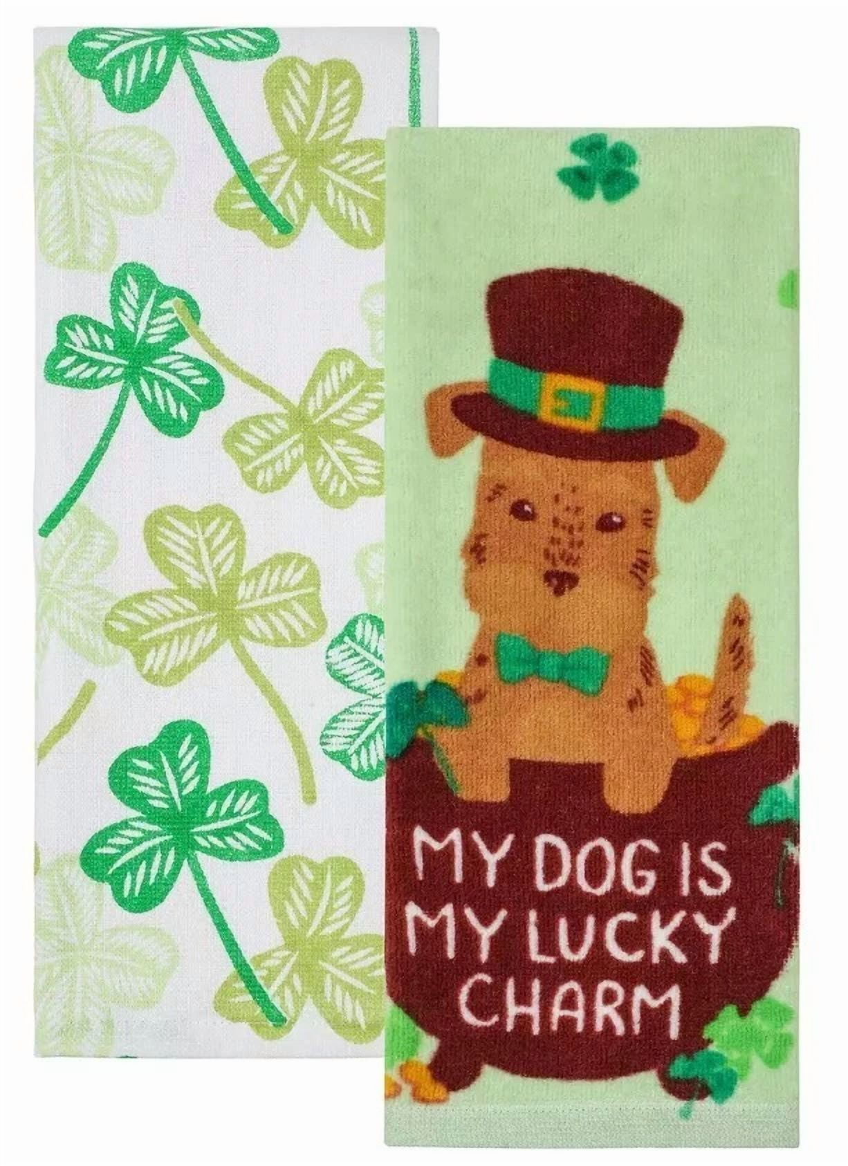 Celebrate St Patrick'S Day 2-Pack Cotton Kitchen Towels - Lucky Charm Dog - Walmart.com