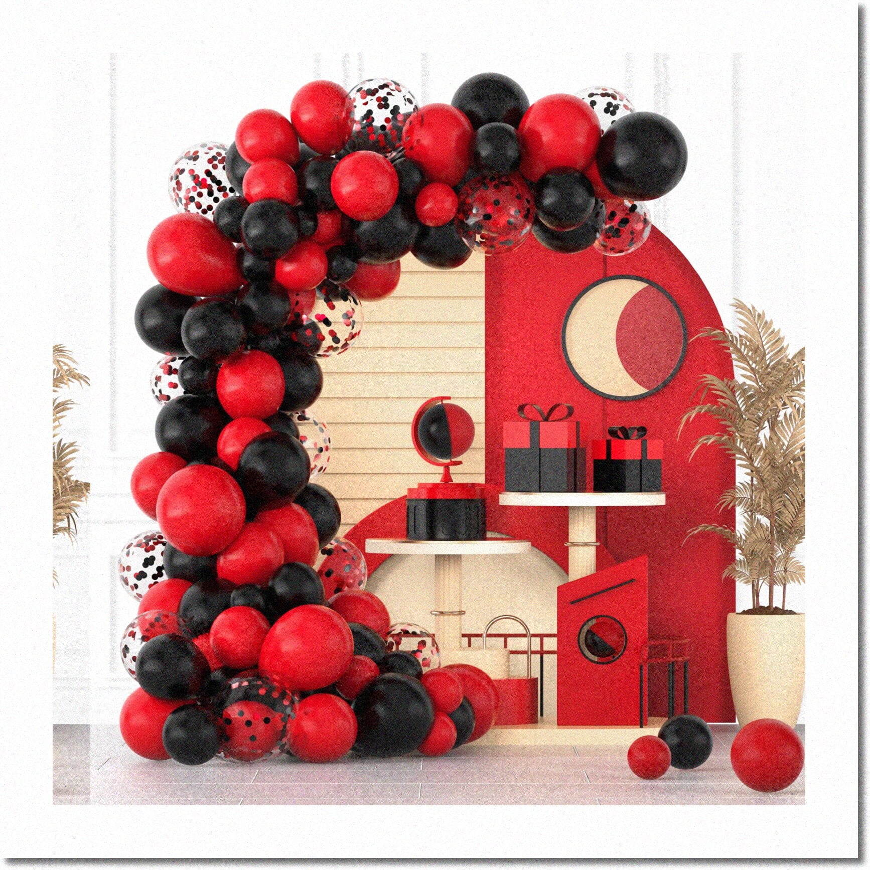 Celebrate in Style with our Red Black Confetti Balloons Garland Arch ...