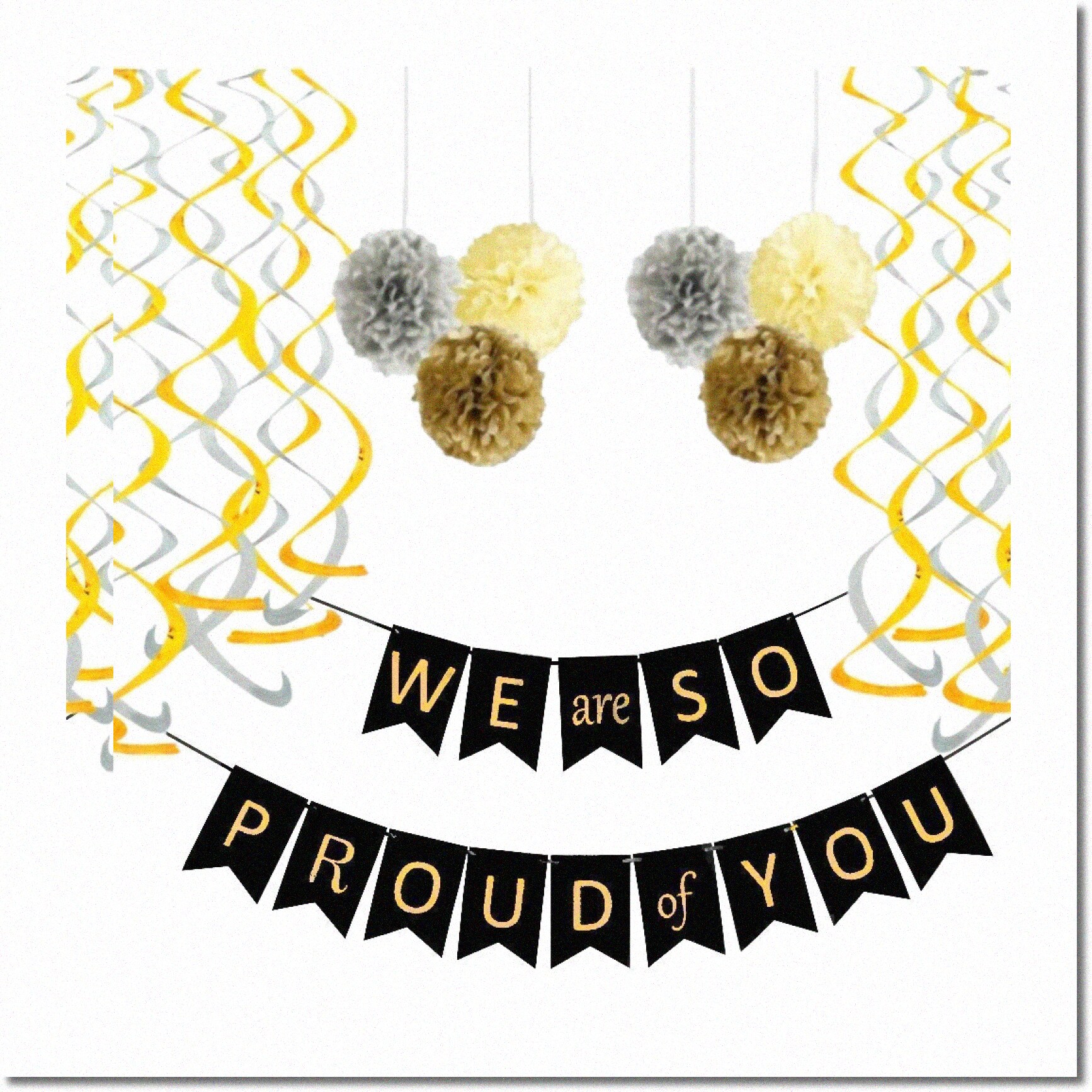 Celebrate Success 2020: So Proud of You Banner + 6 Pom Poms (2 Gold, 2 ...