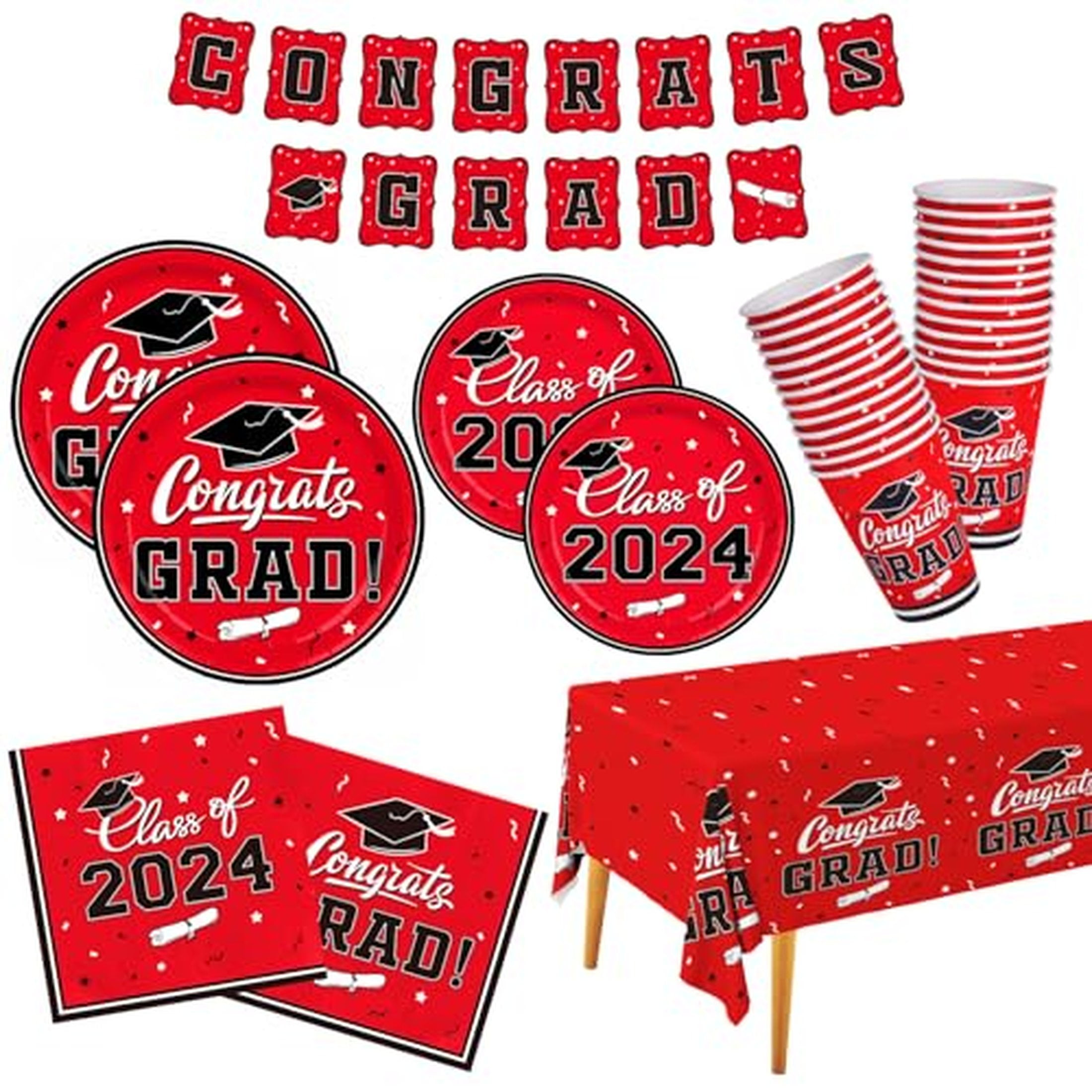 Celebrate Success Graduation Party Essentials Set - Red Disposable ...