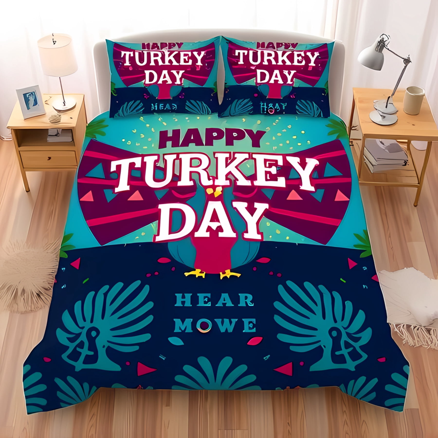 Celebrate Thanksgiving with our 3-Piece Duvet Cover Set - "HAPPY TURKEY ...