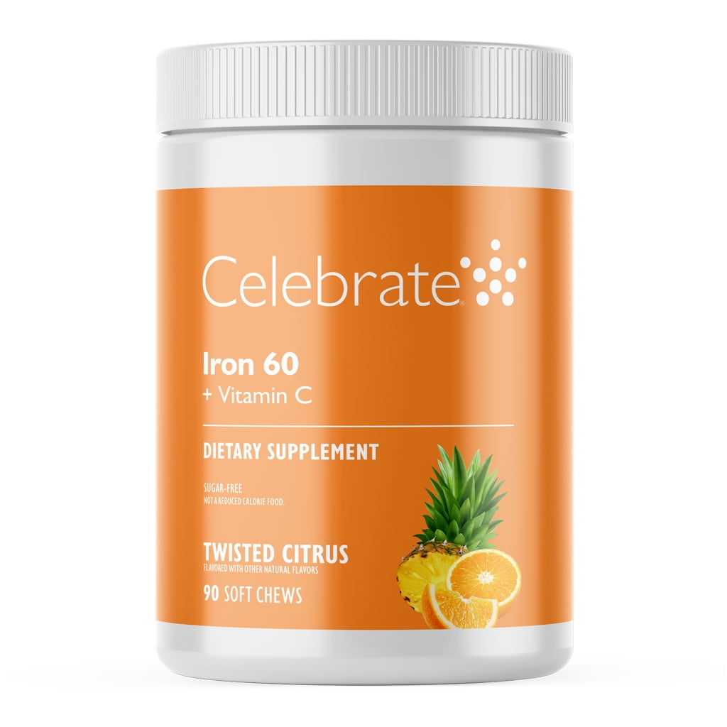 Celebrate Vitamins 60 mg Iron + Vitamin C Soft Chews - Twisted Citrus ...