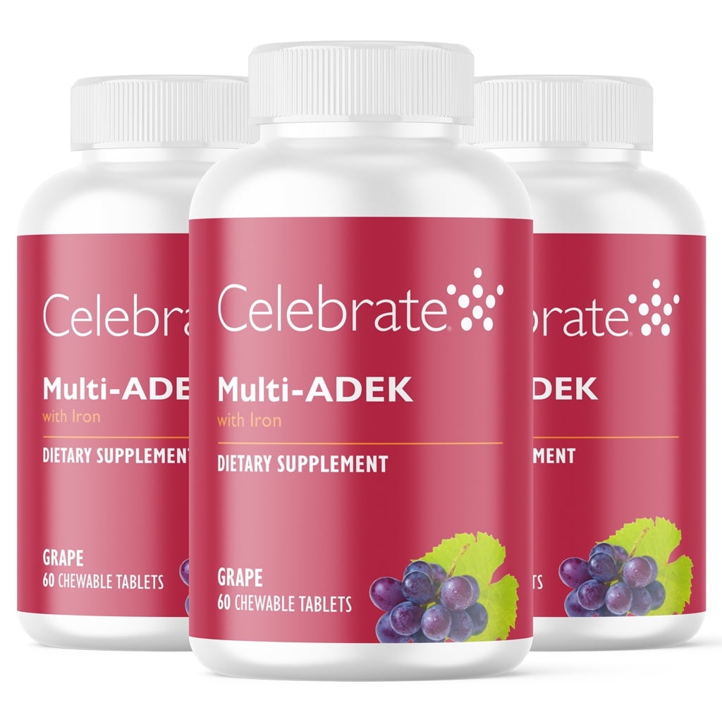 Celebrate Vitamins High ADEK Bariatric Multivitamin with Iron Chewables, 60 mg Iron, Grape, 180 ...
