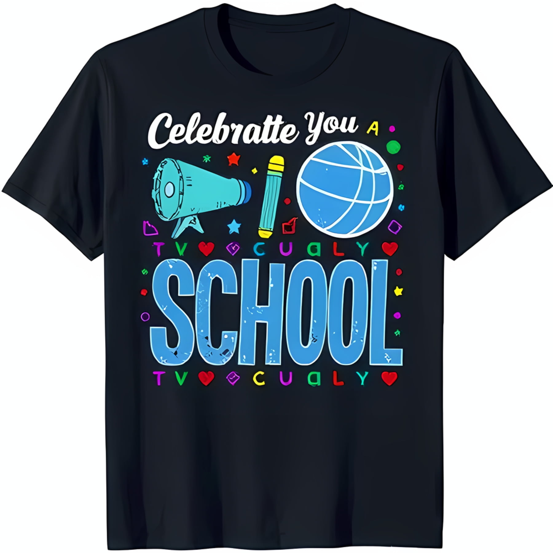 Celebrate You Actually School Graphic Tee Colorful Design with Megaphone Pencil - Walmart.com