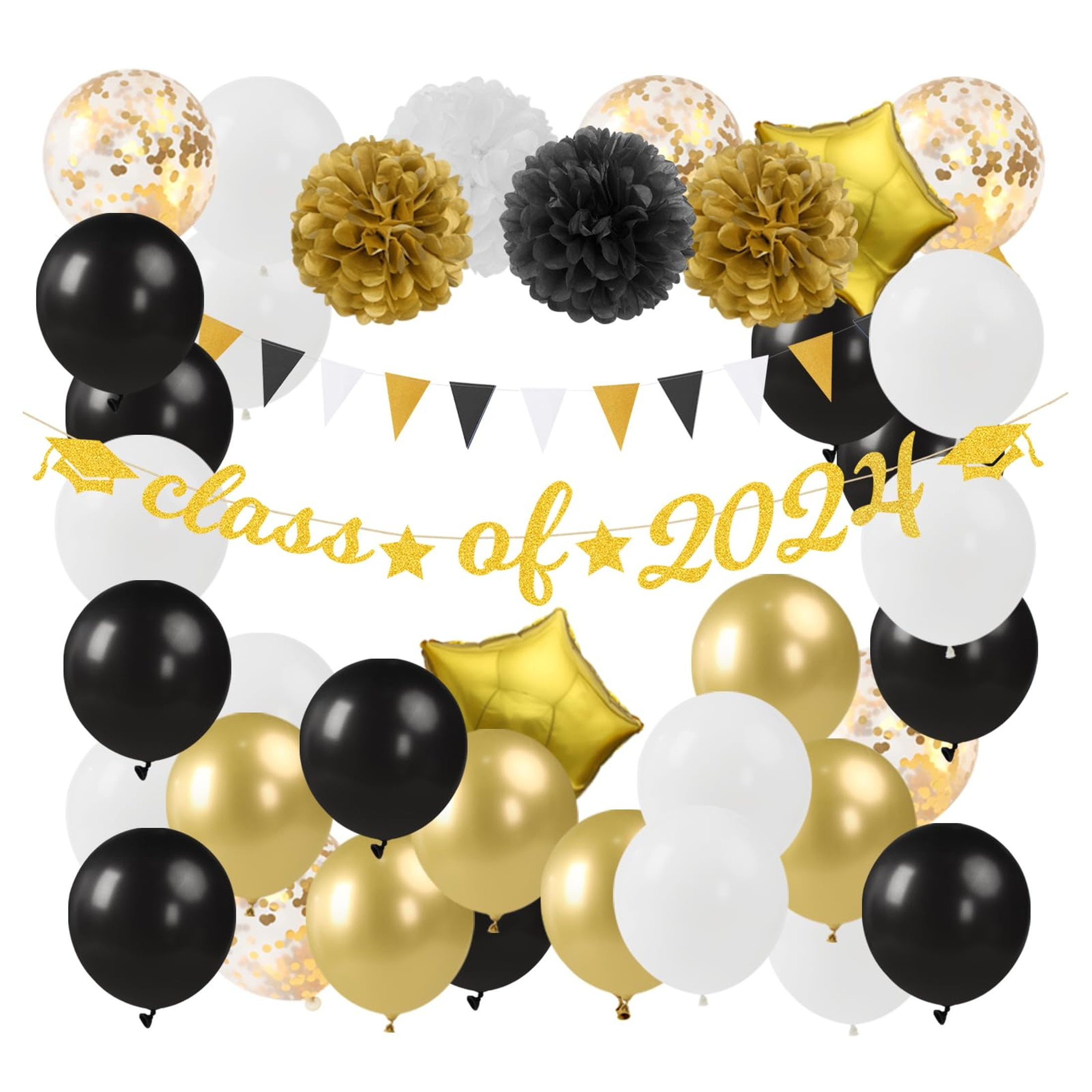 Celebrate Your Achievement: 39-Piece Black and White-Gold Graduation ...
