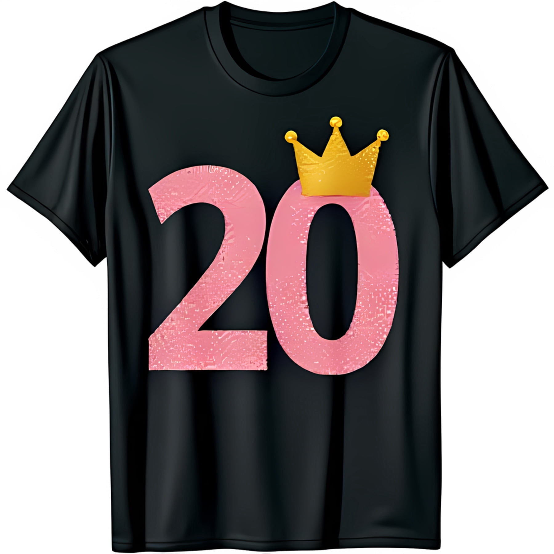 Celebrate in Style: Black T-Shirt with Bright Pink '20' and Golden ...