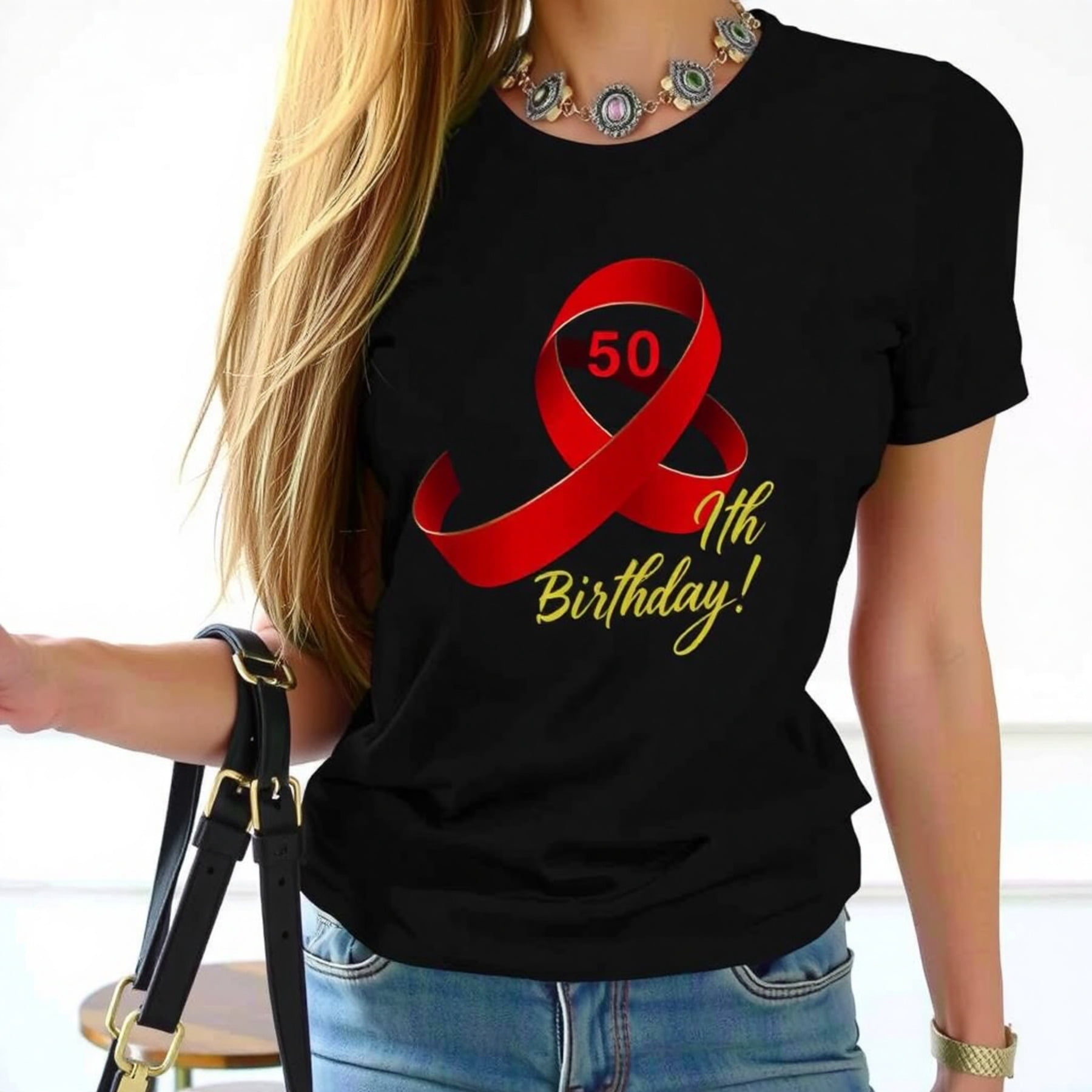 Celebrate in Style with Our 50th Birthday T-Shirt Fun Red Ribbon Design ...