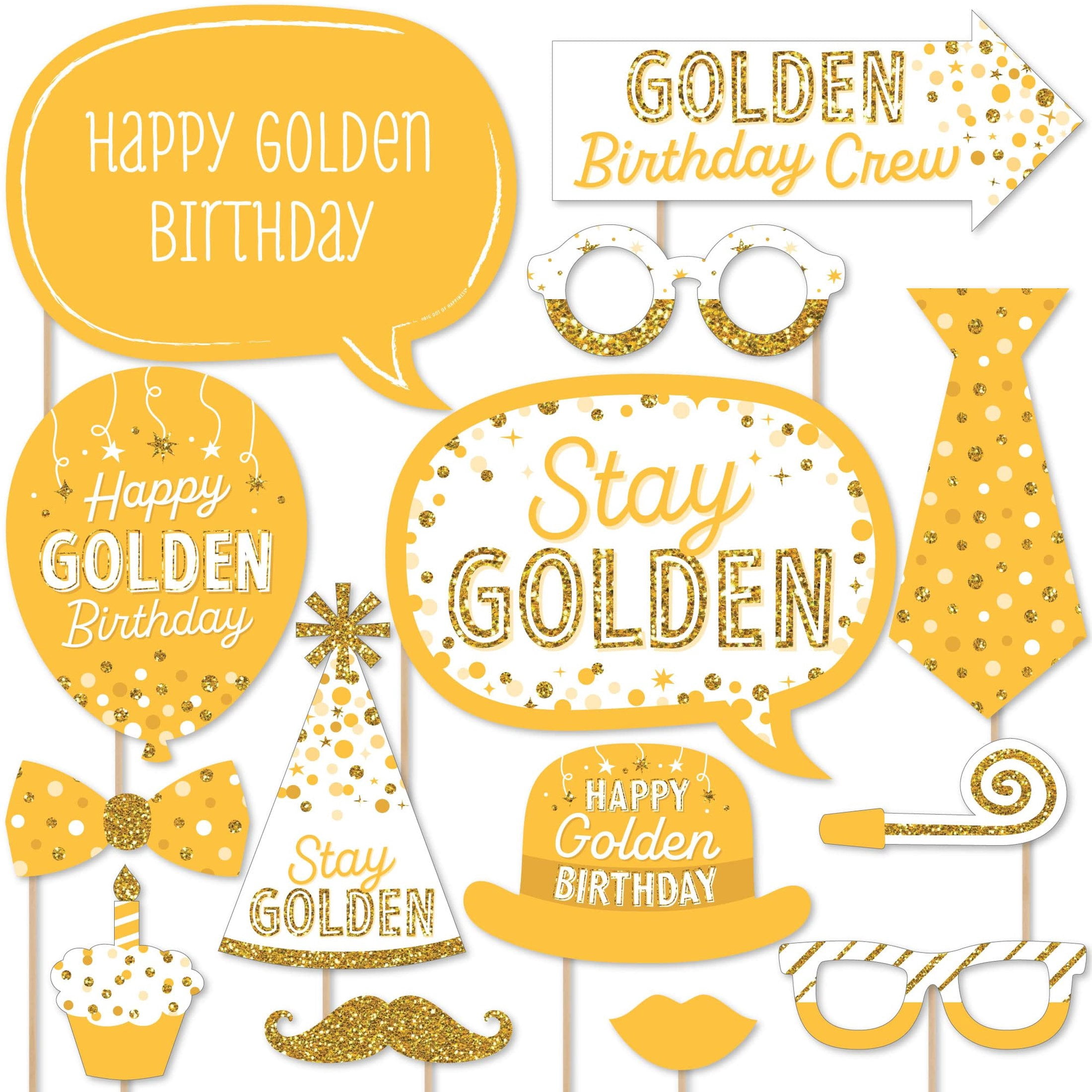 Celebrate in style with our Golden Birthday Photo Booth Props Kit ...