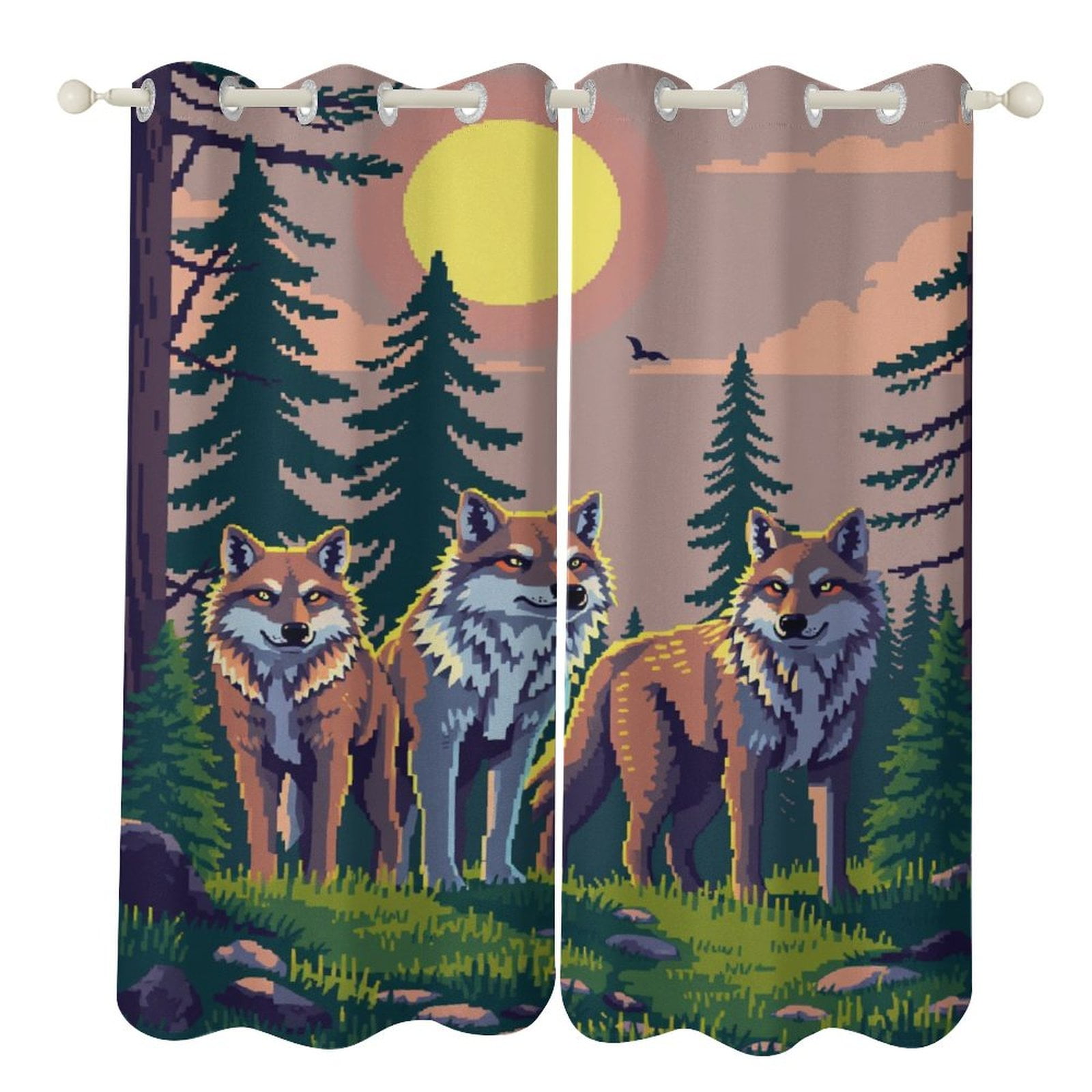 Celebrate with Wolves Curtains for Bedroom Living Room Drapes Kitchen ...
