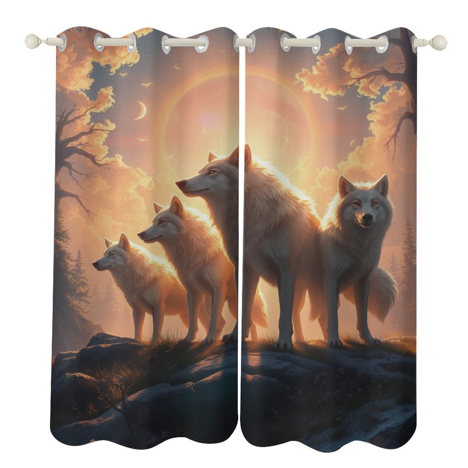 Celebrate with Wolves Curtains for Bedroom Living Room Drapes Kitchen ...