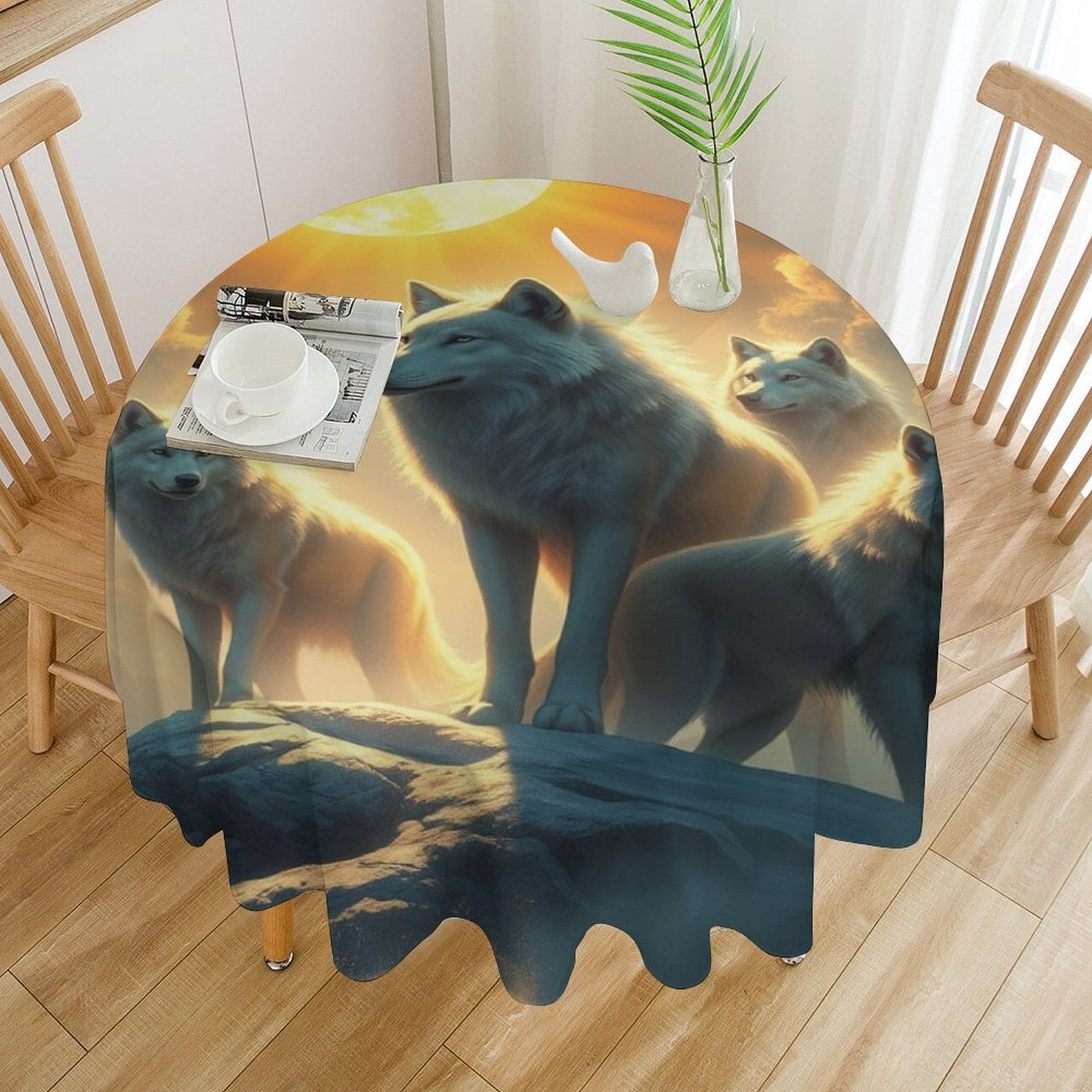 Celebrate with Wolves Table Cloth Round PVC Wedding Kitchen Dining Desk ...