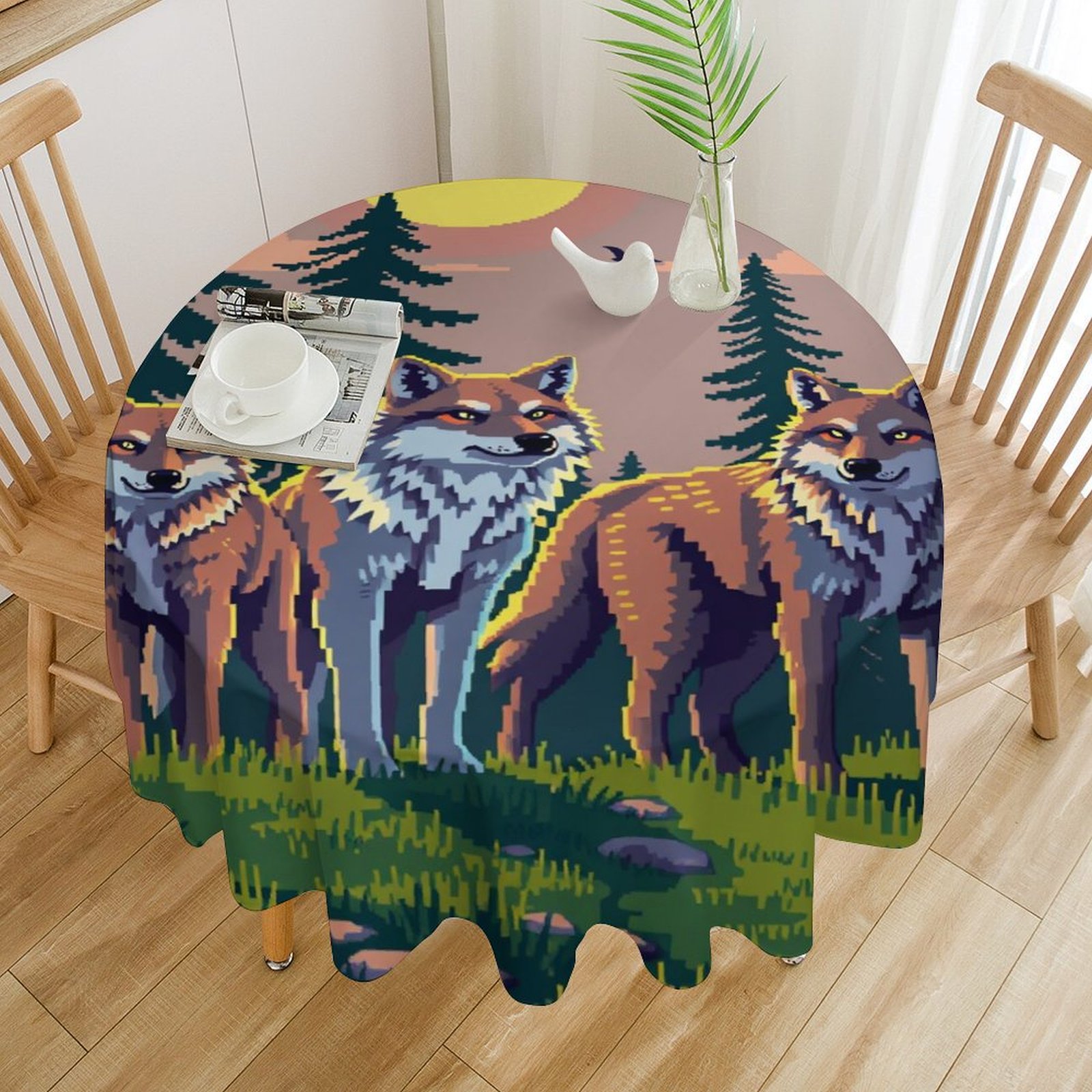 Celebrate with Wolves Table Cloth Round PVC Wedding Kitchen Dining Desk ...