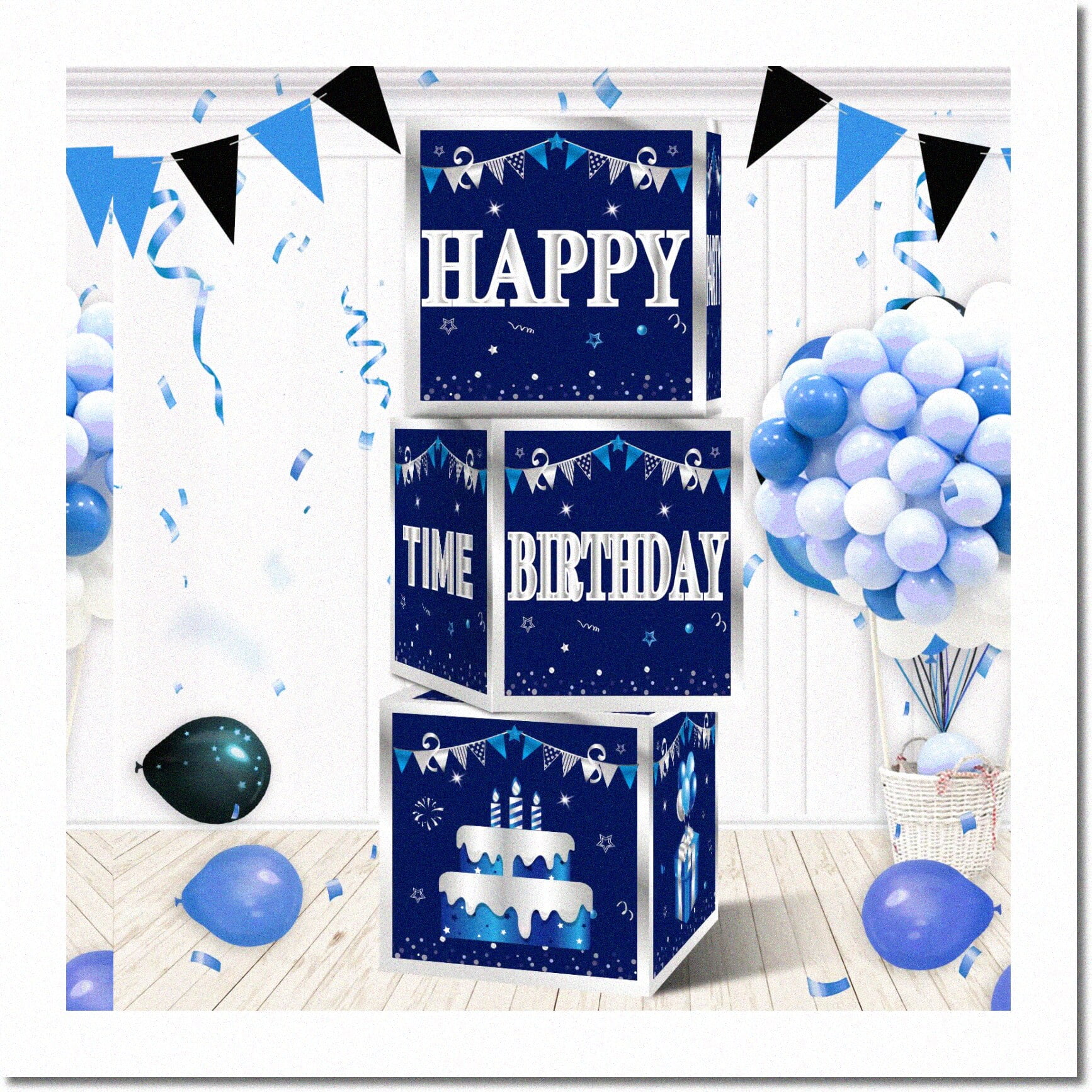 CelebrateBox: Blue Birthday Bash Kit for Men & Boys - Silver Balloons ...