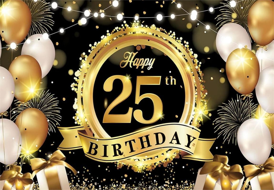 Celebrating 25 Years Backdrop Black Silver Balloons Anniversary ...