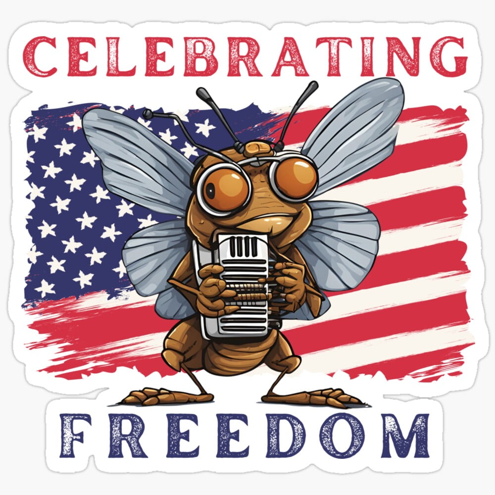 Celebrating Freedom Cicada Harmonica Sticker Phone Decal Water Bottle ...