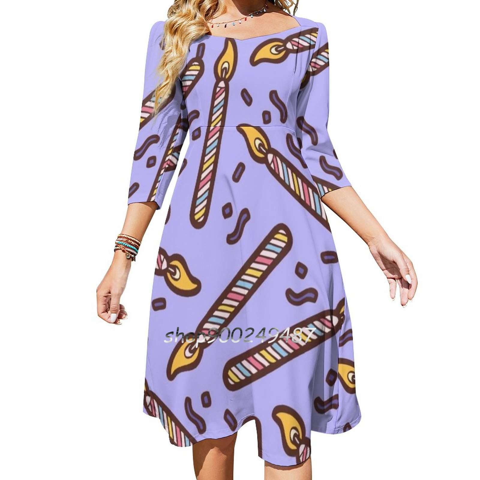 Celebration Candles Pattern Sweetheart Knot Flared Dress Fashion Design ...