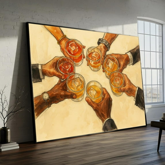 Celebration Canvas Painting – Whiskey Glass Toast Wall Art For Bar Or ...