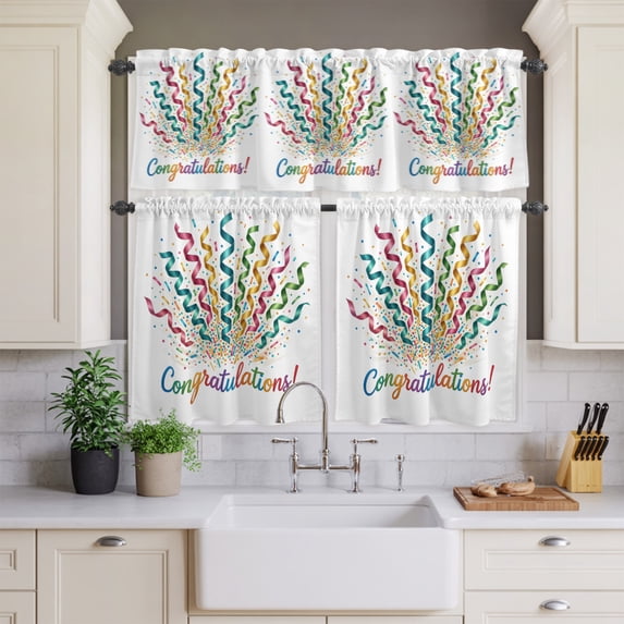 Celebration Colorful Ribbons Curtain Tier and Valance Set 3 Piece ...