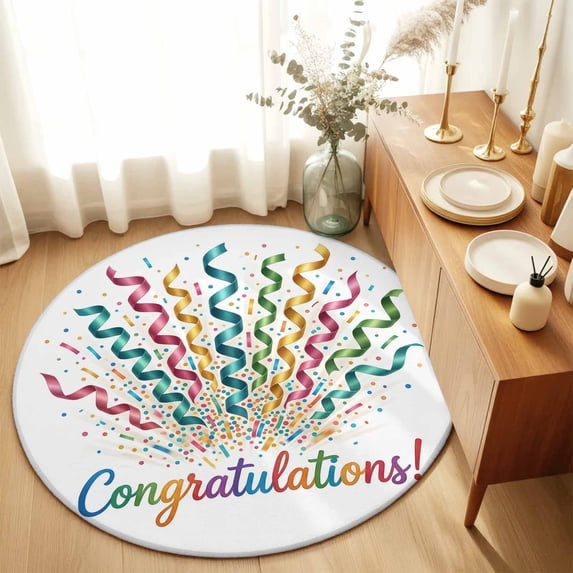 Celebration Colorful Ribbons Round Area Rug 3ft,Living Room Rug Non ...