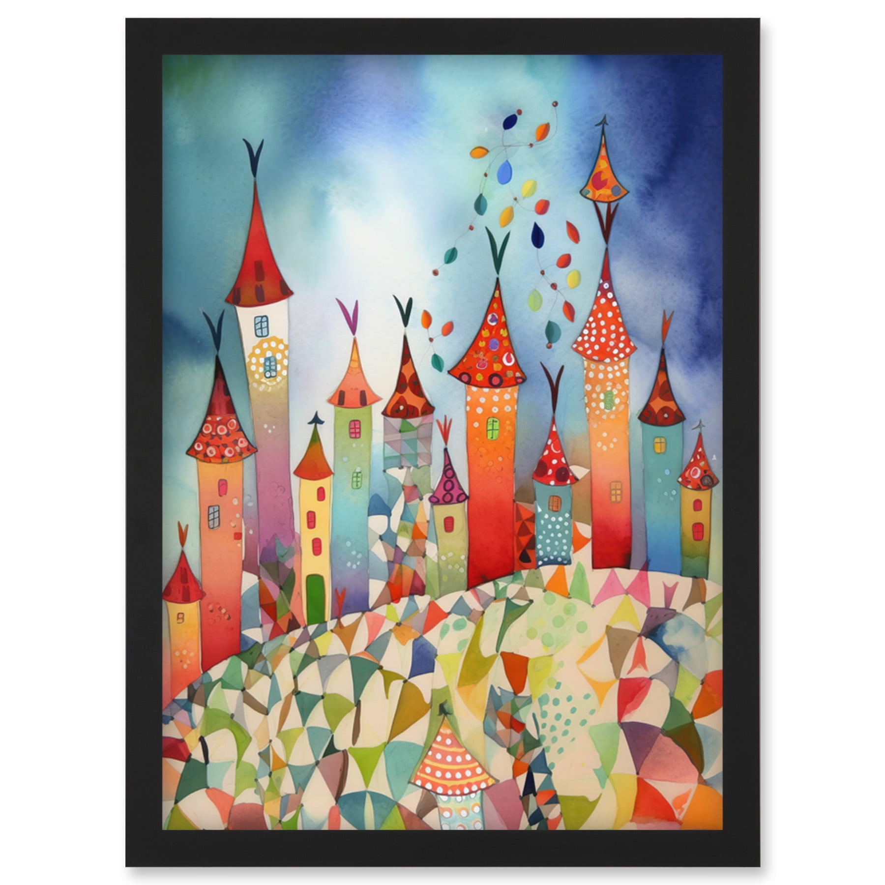 Celebration Day Cityscape Processional Street Folk Art Watercolour ...