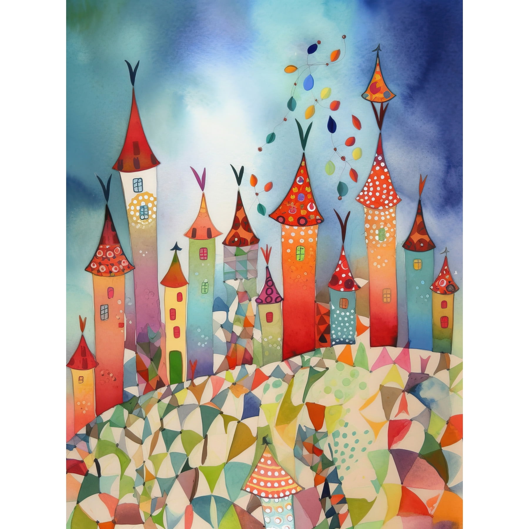 Celebration Day Cityscape Processional Street Folk Art Watercolour ...