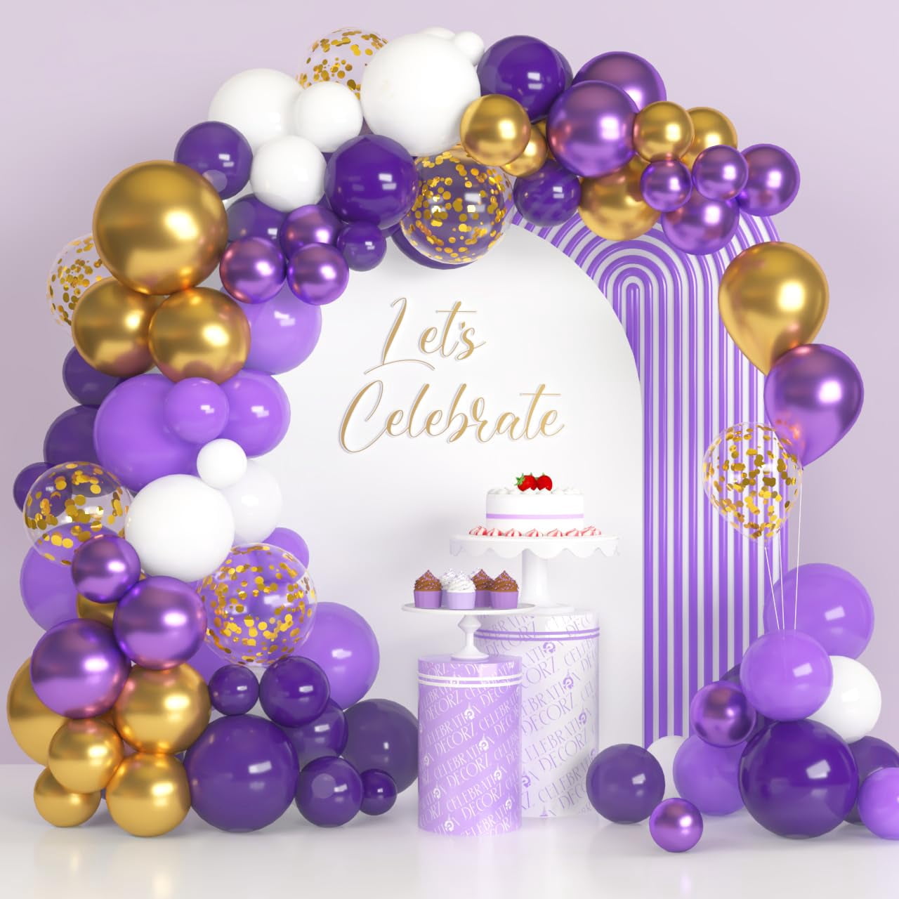Celebration Decorz Combo Pack of 66 Pcs Purple Gold And White Balloon ...