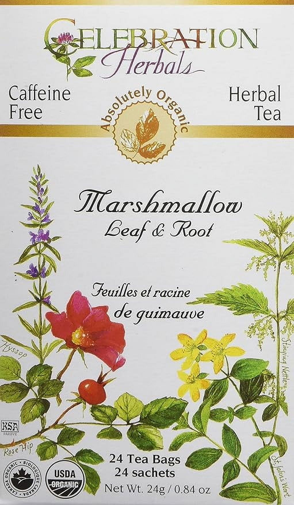Celebration Herbals Organic Marshmallow Leaf and Root Tea Caffeine Free - 24 Herbal Tea Bags ...