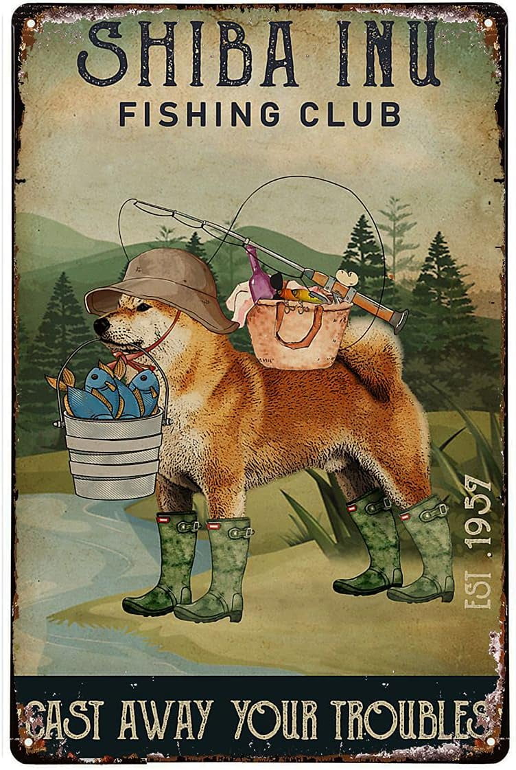 Celebration of Life Decorations Fishing Cast Away Shiba Inu Metal Tin ...