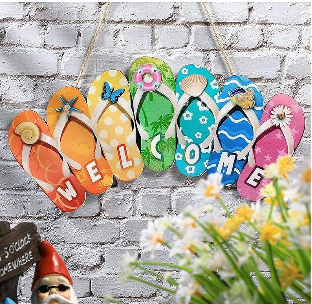 Celebration Summer Slippers Hanging Sign Shape Welcome Hello Flip Flop ...