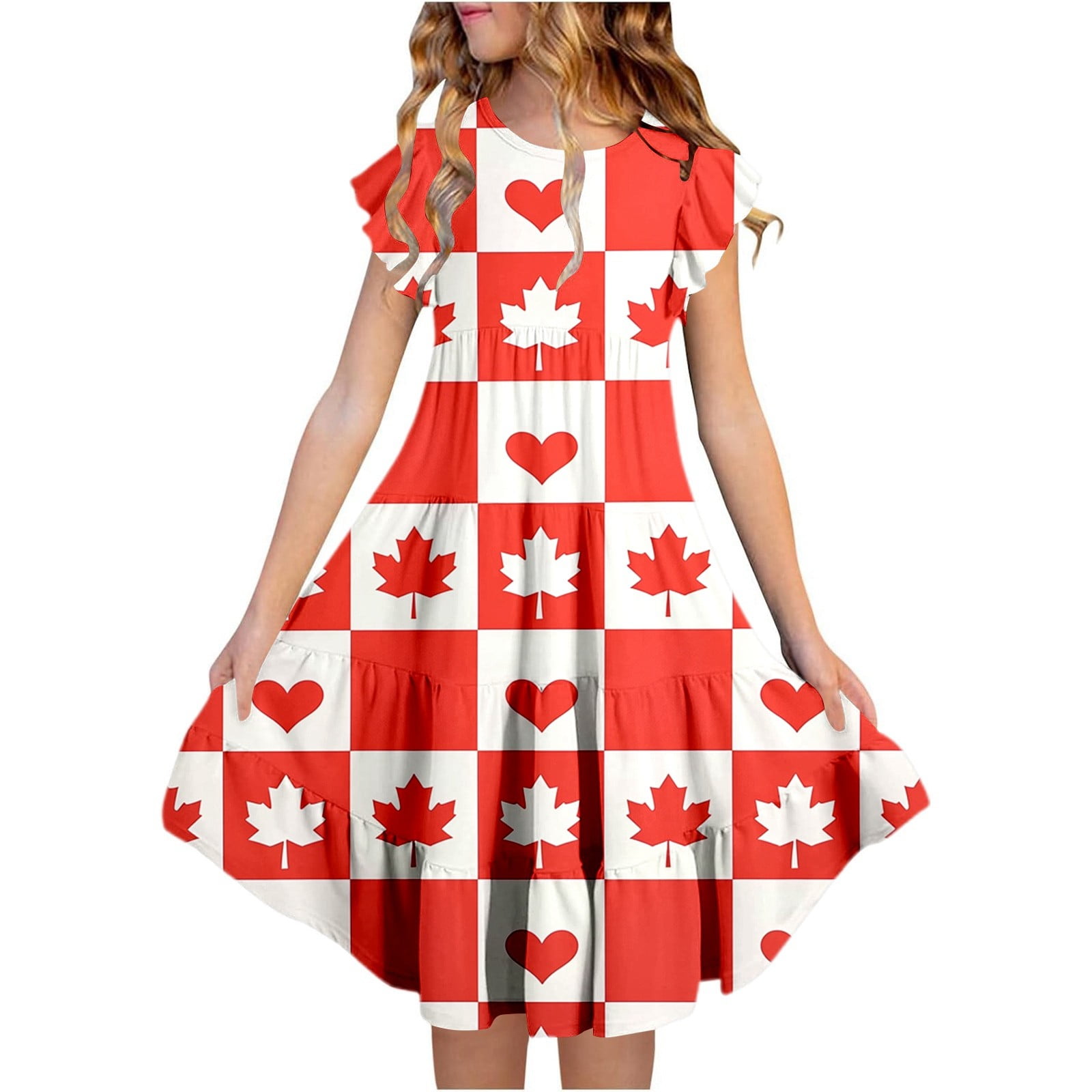 Celebration Theme Canada Dress – Ruffle Sleeve Pocket A-Line Gown ...