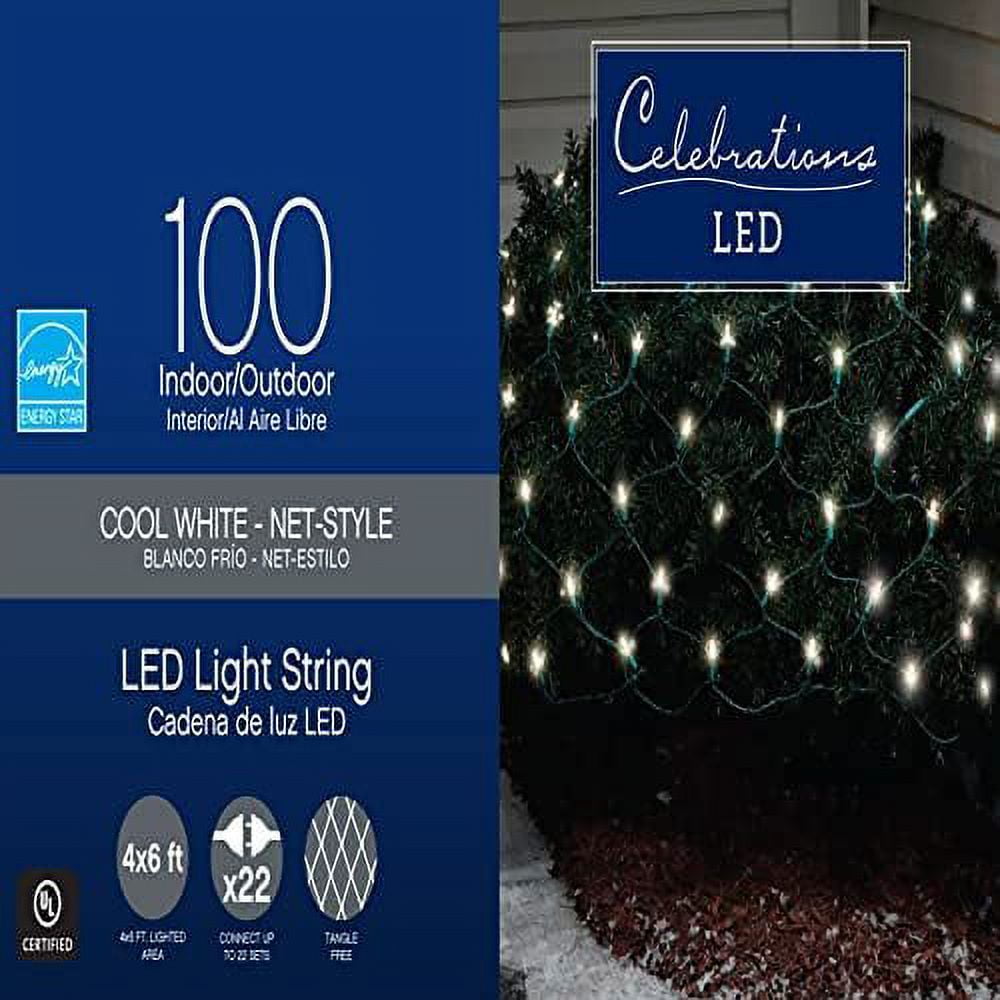 Celebrations 100 Mini LED Cool White Traditional Net Lights for Indoor ...