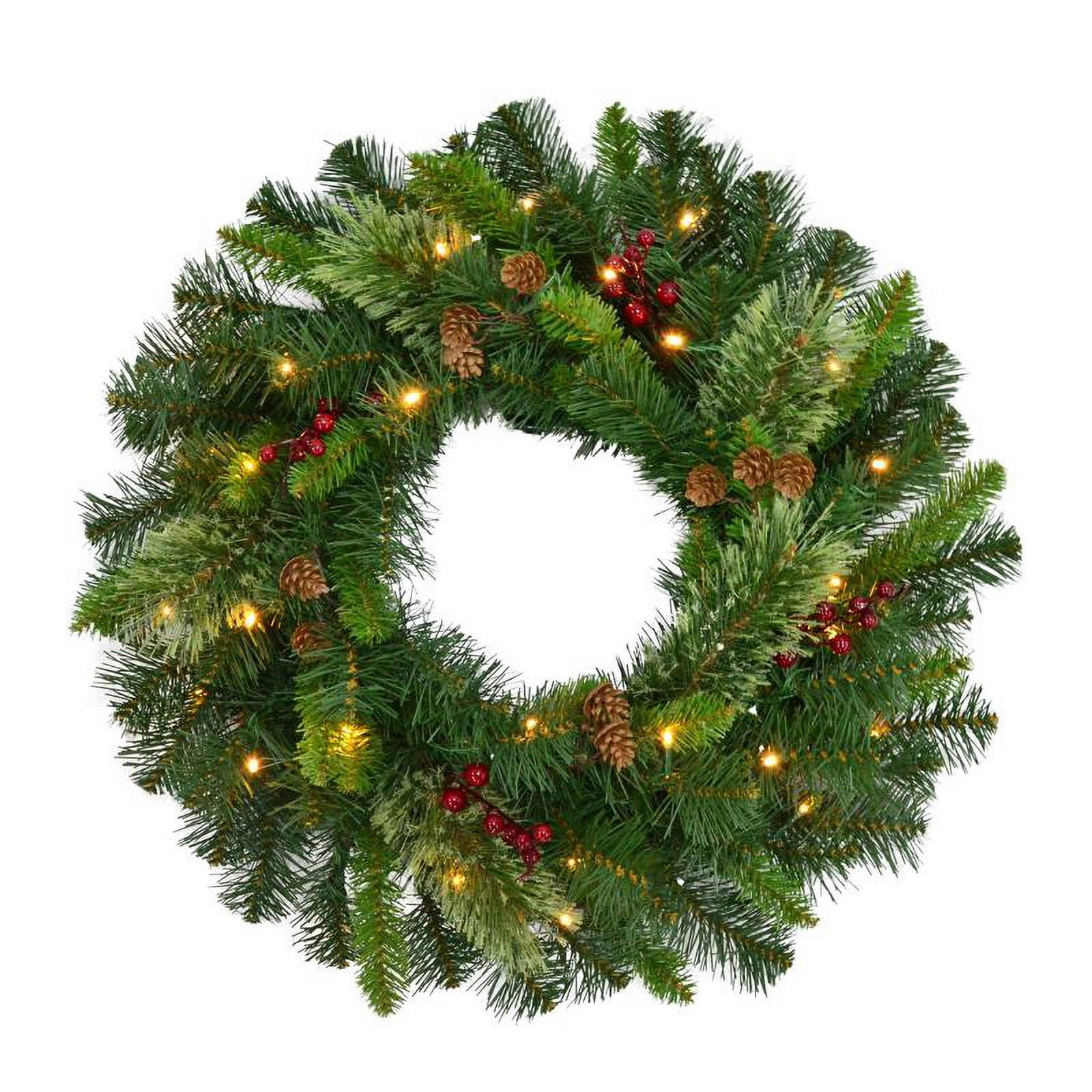 Celebrations 24 in. LED Prelit Christmas Wreath, Warm White Outdoor ...