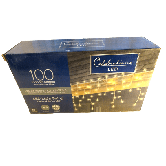 Celebrations LED 100 In/Outdoor Warm White Icicle Style Light String ...