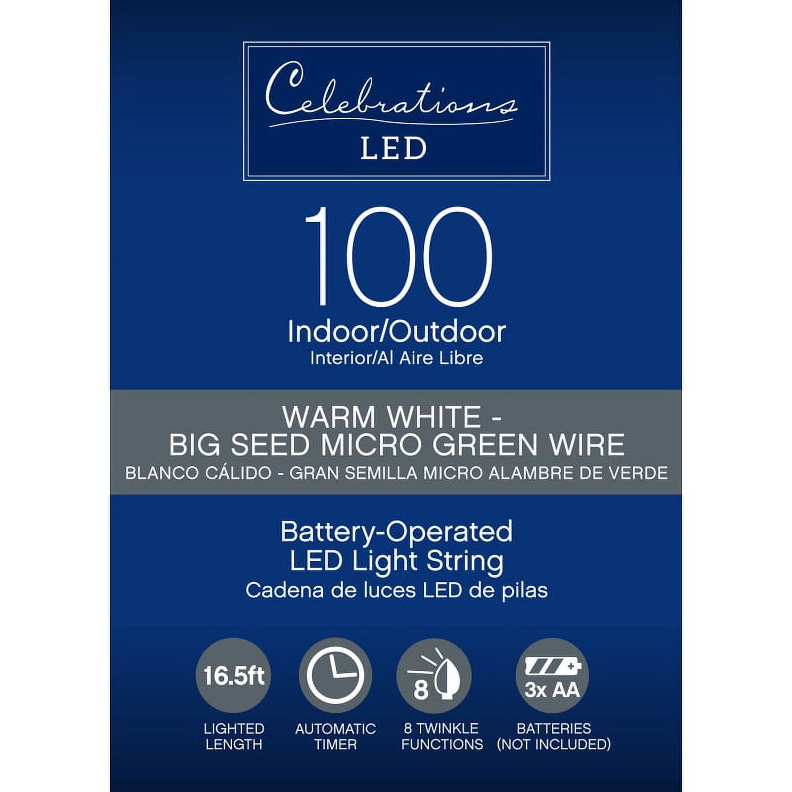 Celebrations LED Micro Dot/Fairy Clear/Warm White 100 ct String Christmas Lights 16.5 ft ...