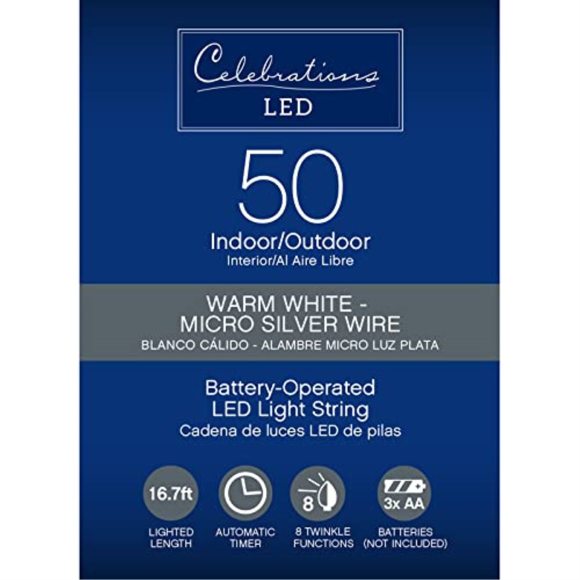 Celebrations 9046335 16.66 ft. Micro Warm White Multi Function Light ...