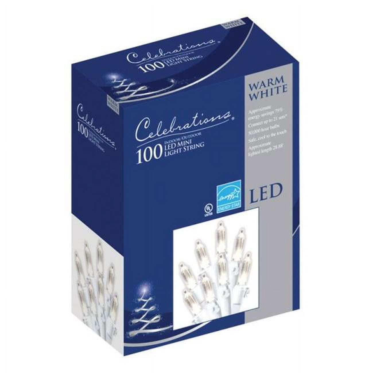 Celebrations LED Mini Warm White 100 ct String Christmas Lights 24.5 ft ...
