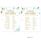 Celebrity Name Game Baby Blue Gold Glitter Baby Shower Games, 20-Pack ...