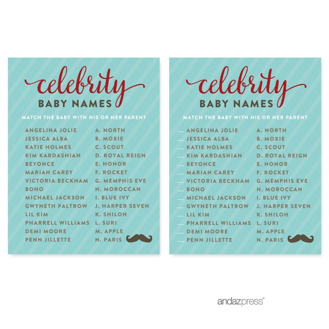 Celebrity Name Game Lil Man Mustache Boy Baby Shower Games, 20-Pack ...
