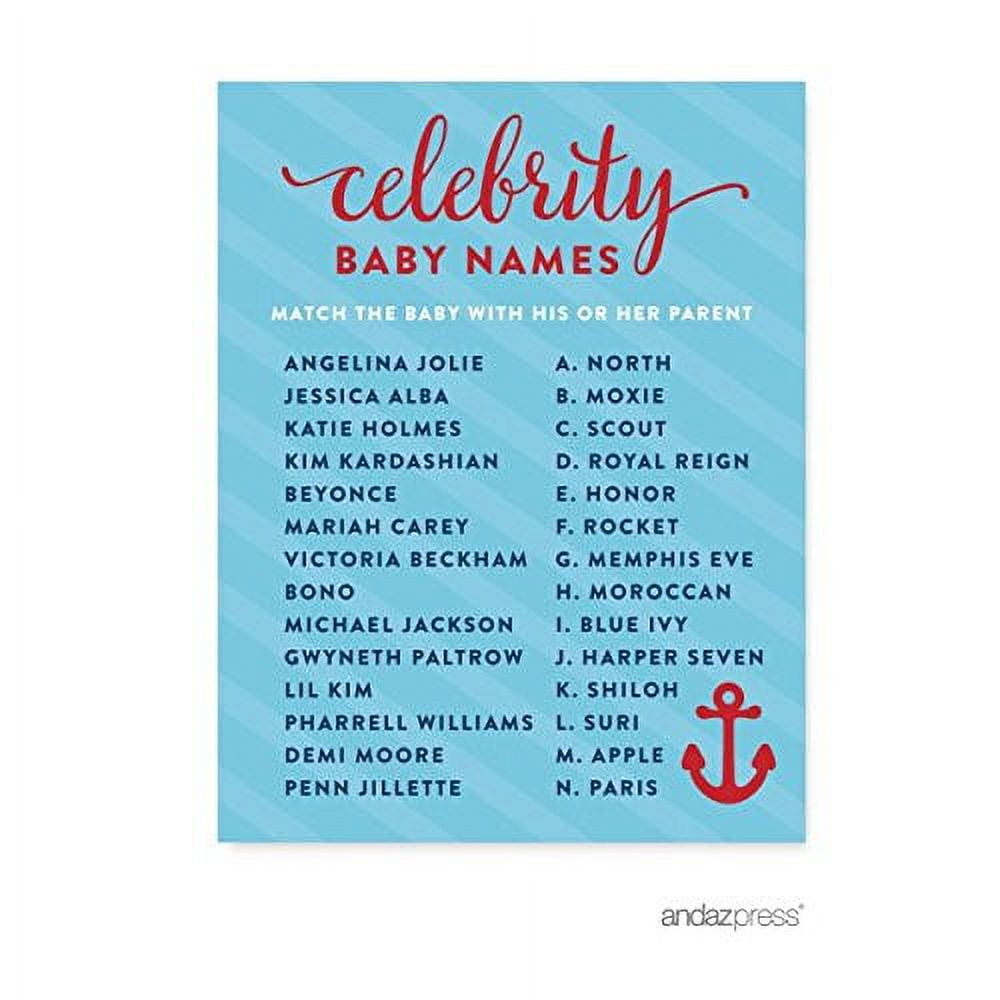 Celebrity Name Game Navy Blue Nautical Baby Shower Game, 20-Pack ...