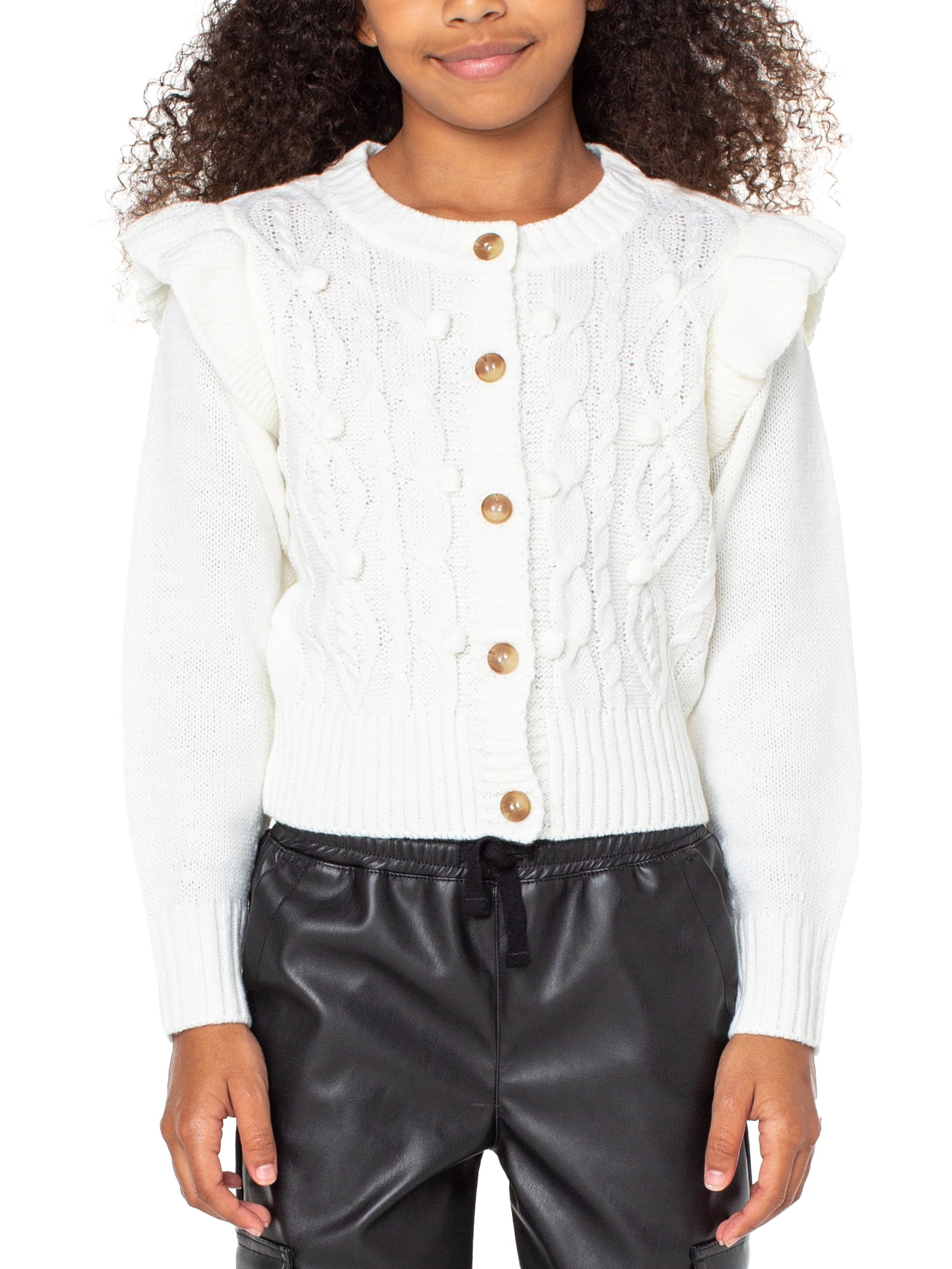 Celebrity Pink Girls Loose Cardigan with Flutter Sleeves, Sizes XS-XL ...