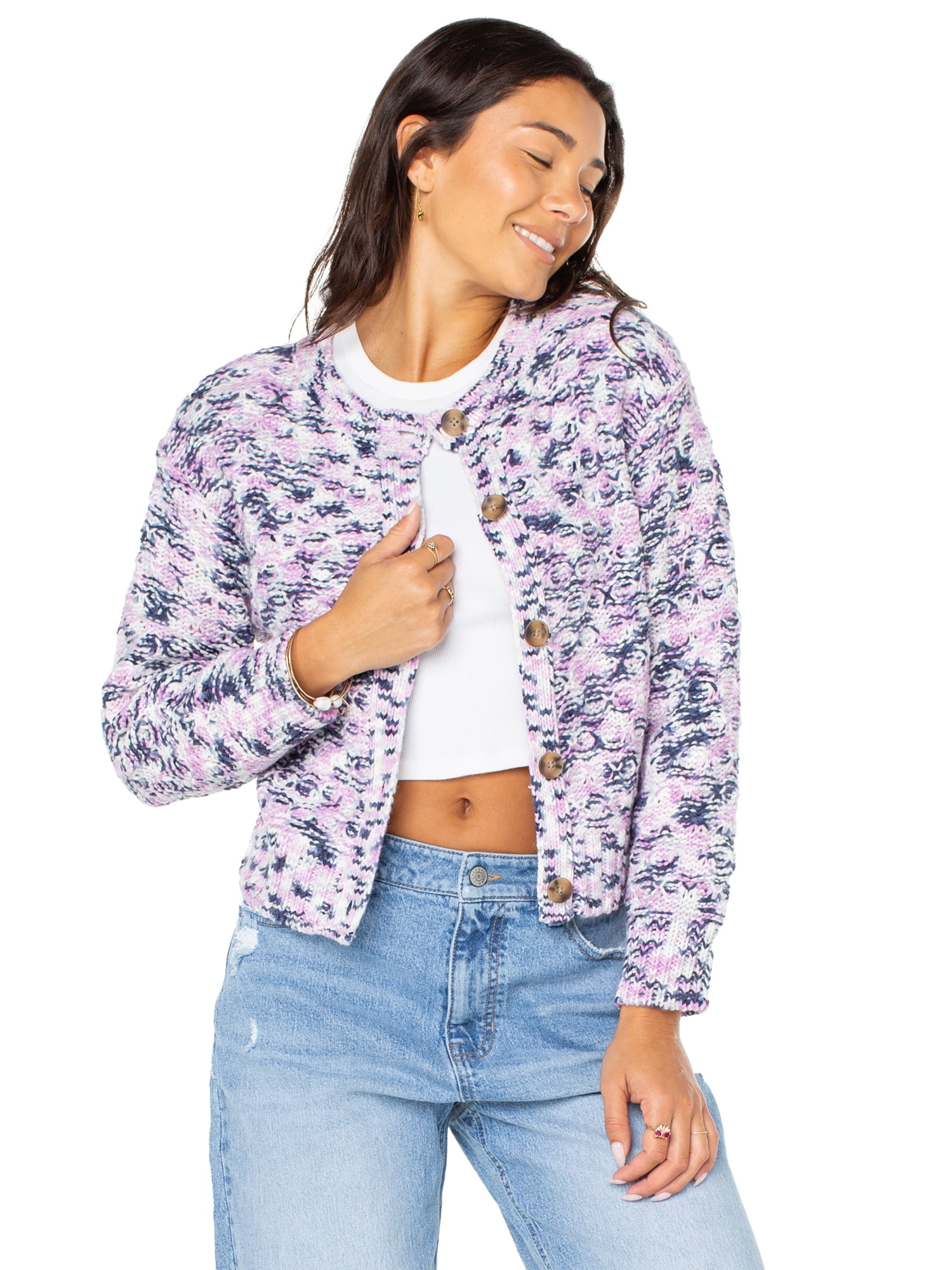 Celebrity Pink Women’s and Women’s Plus Marled Cardigan Sweater, Sizes ...