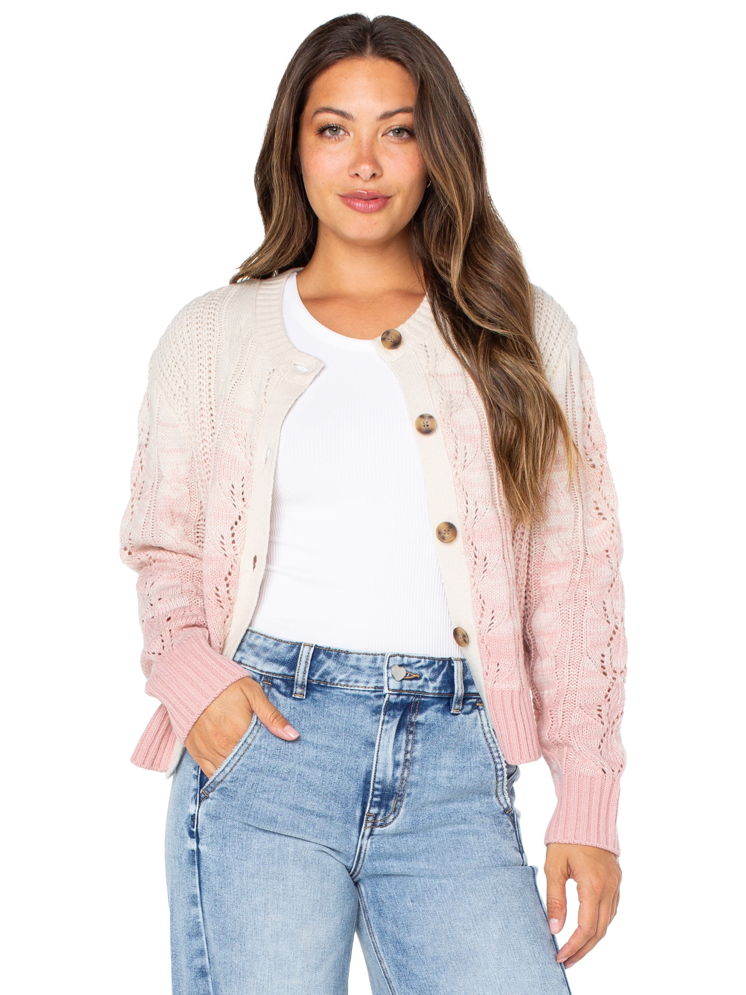 Celebrity Pink Women’s and Women’s Plus Ombre Cardigan Sweater, Sizes ...