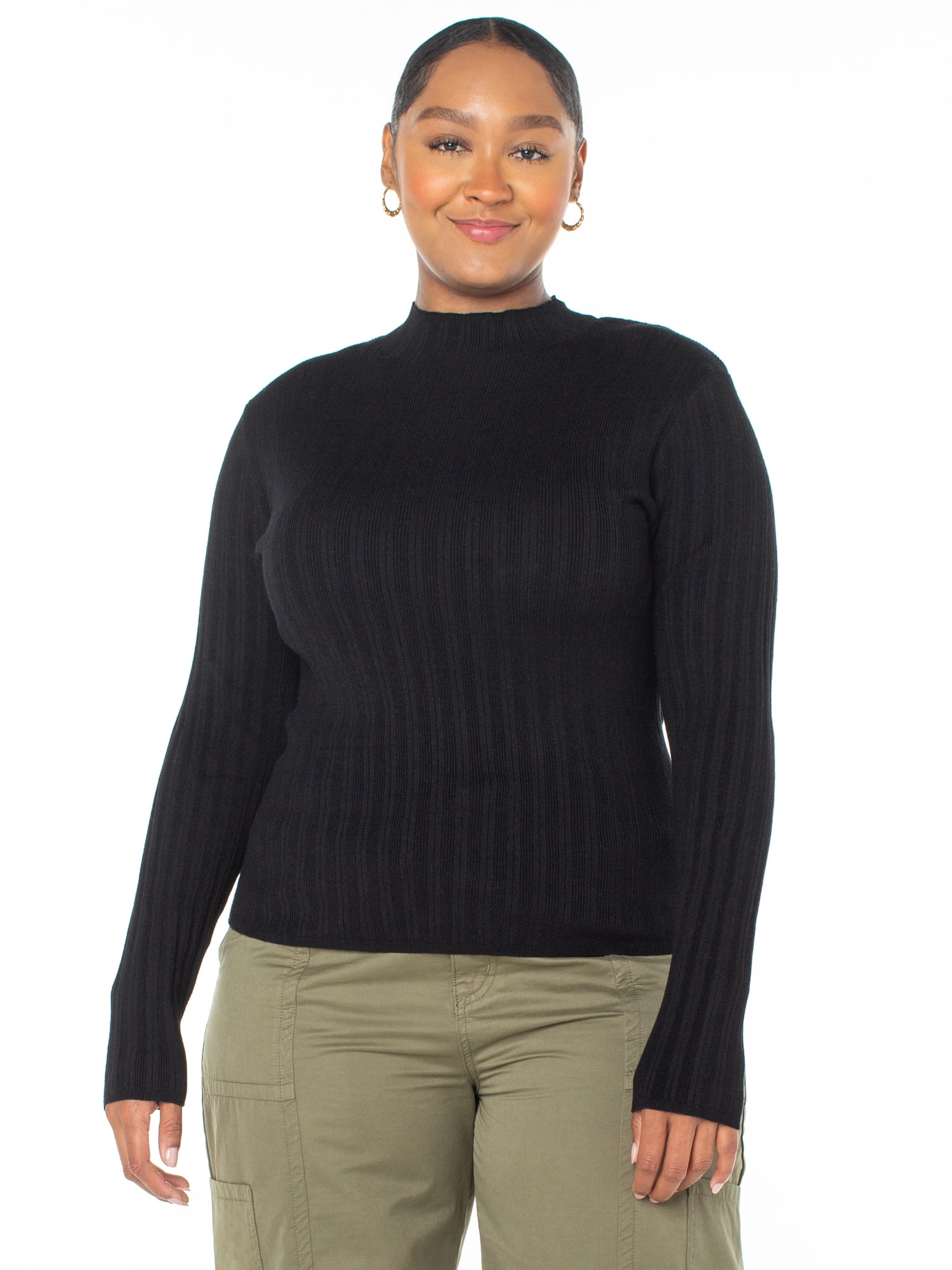 Celebrity Pink Women's and Women's Plus Ribbed Mock Neck Top with Long ...