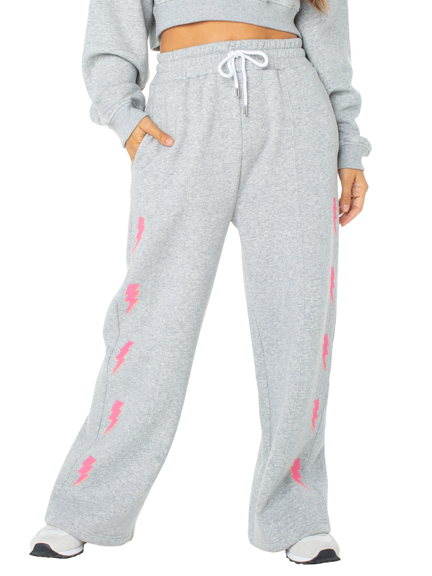 Celebrity Pink Juniors Wide Leg Fleece Pants with Lightning Bolt Print ...