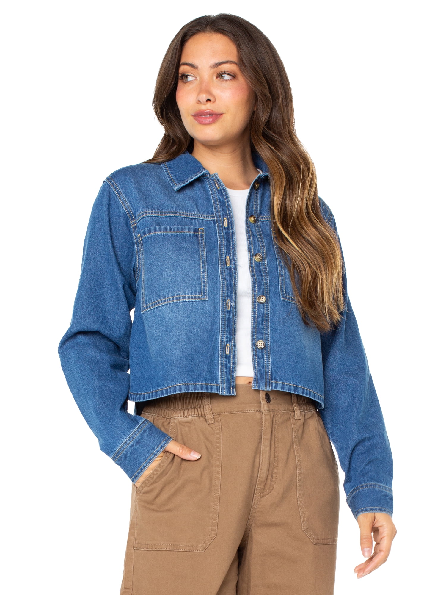 Celebrity Pink Hi Low Long Sleeve Shirt - Denim Top for Juniors ...